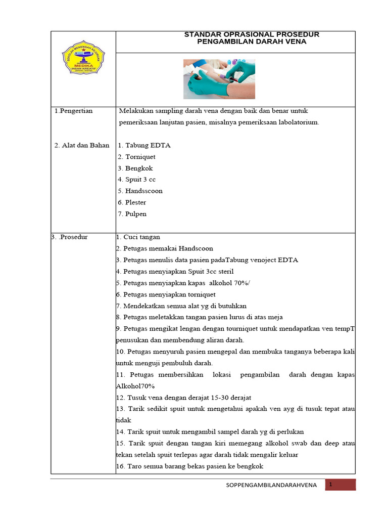 Sop - Pengambilan Darah Vena | PDF