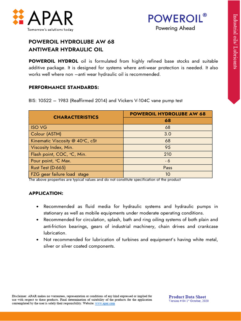 PDS Poweroil Hydrolube AW 68 | PDF