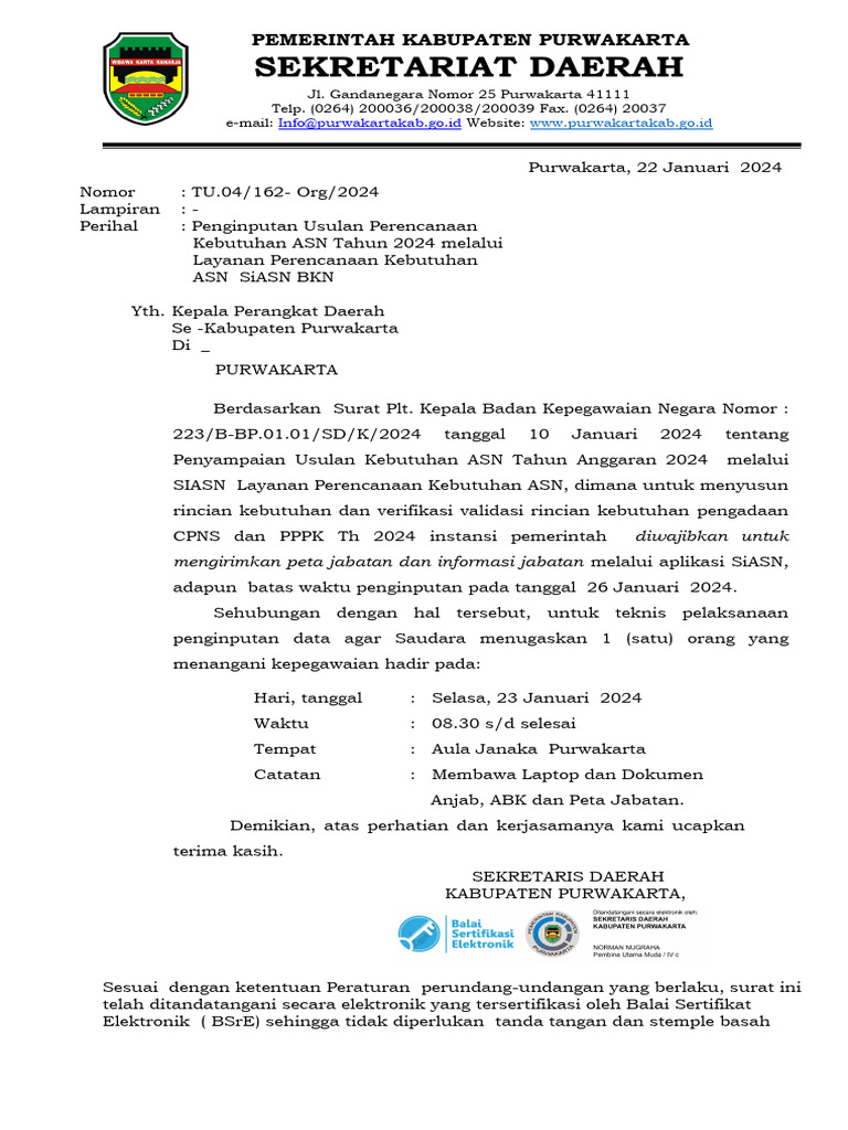 Penginputan Usulan ASN Purwakarta 2024 | PDF