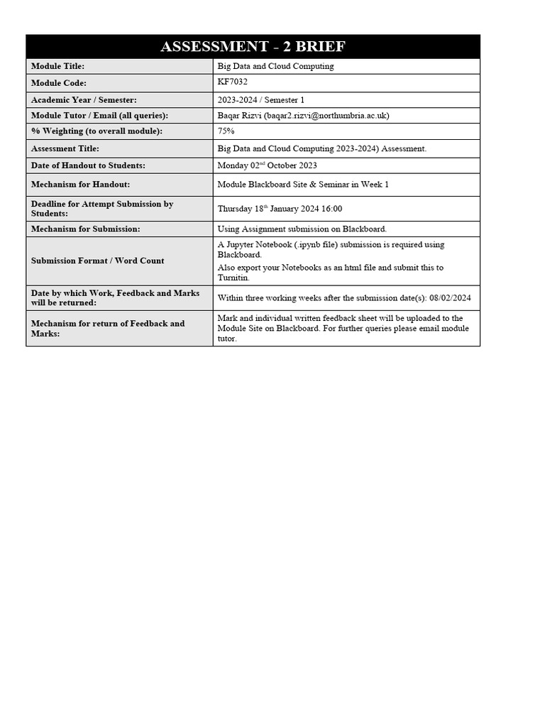 KF7032 - EE Assignment Brief Guidance 2023 - 2024 - Final - Individual - Work | PDF | Big Data ...