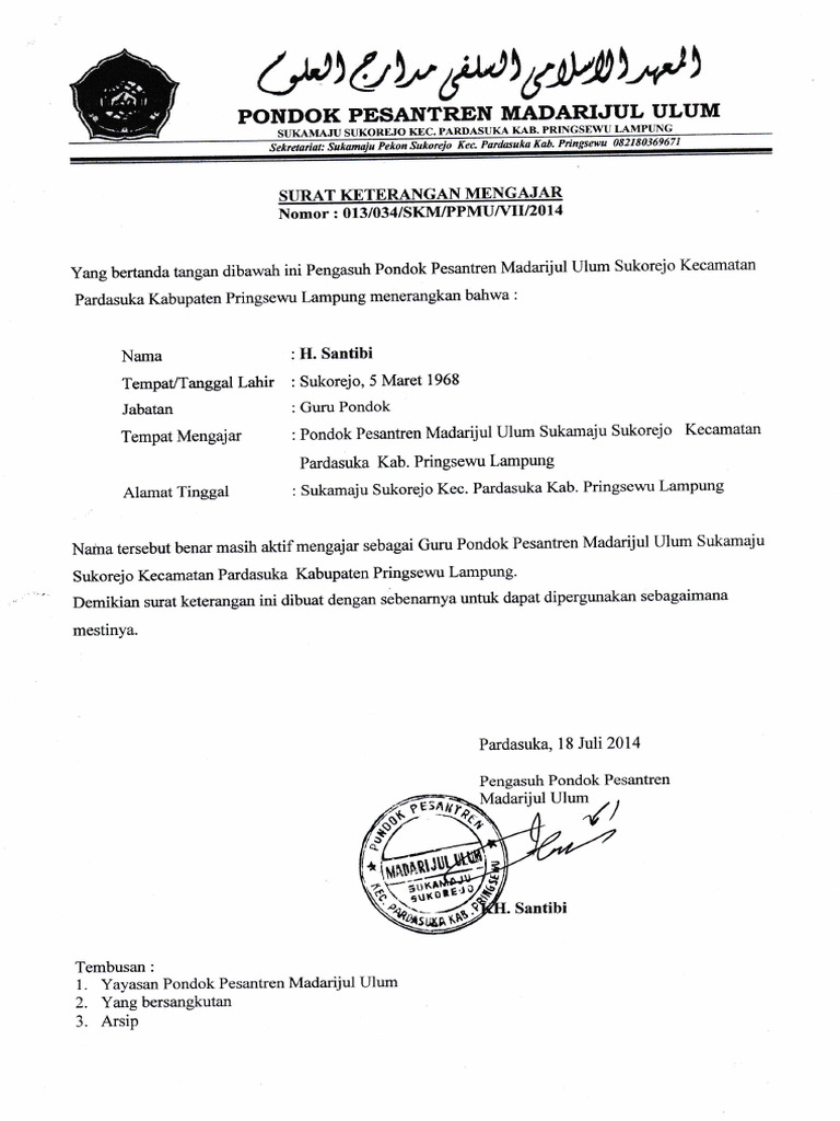 Surat Keteranga Mengajar Santibi | PDF