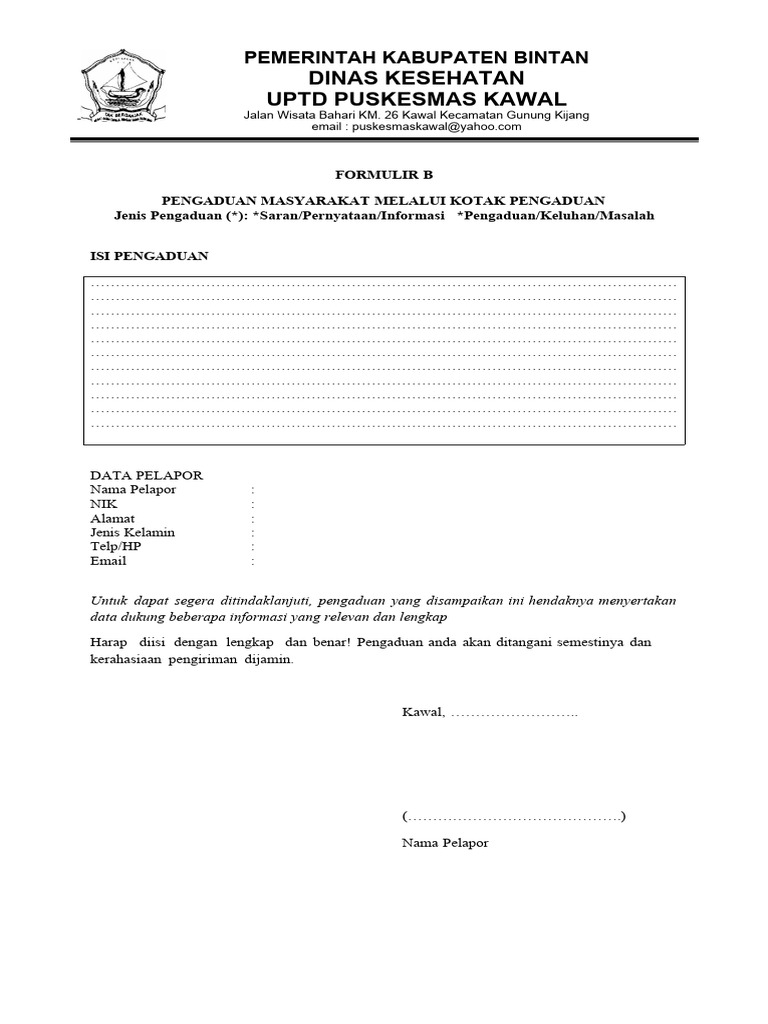 Form Pengaduan B, C Dan Ba Kawal | PDF