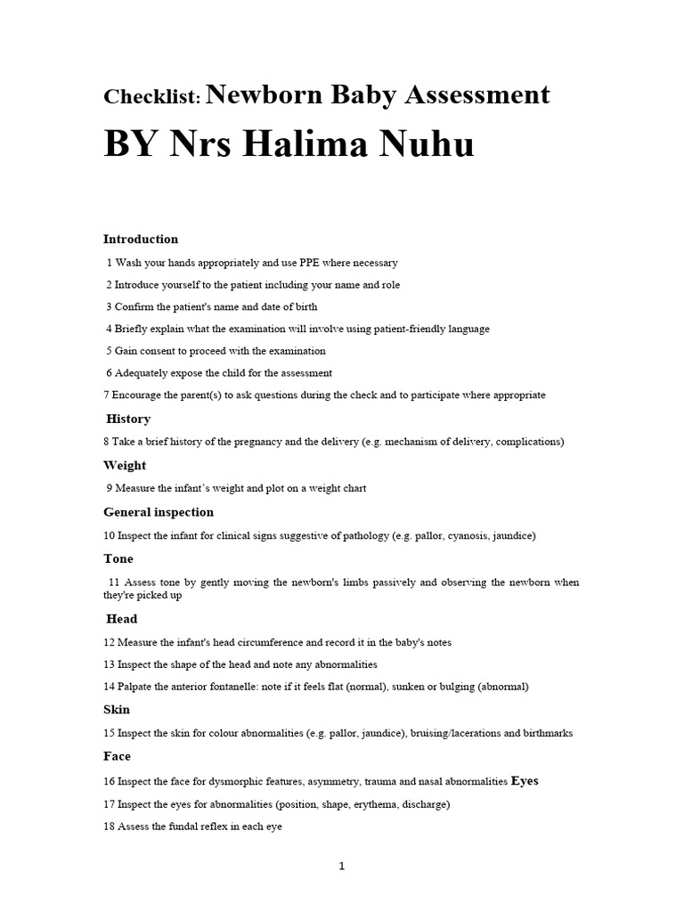 OSCE Checklist Newborn Baby Assessment NIPE - PDFToWORD | PDF