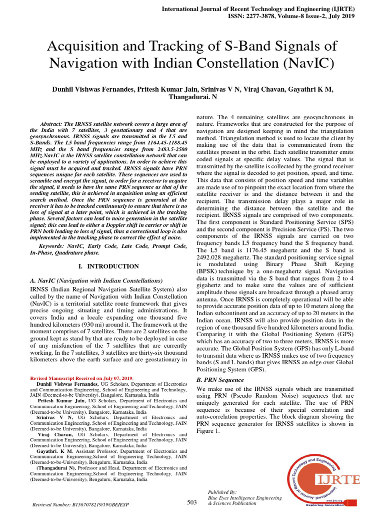 Acquisition and Tracking of S-Band Signals of Navigation With Indian Constellation (NavIC) | PDF ...