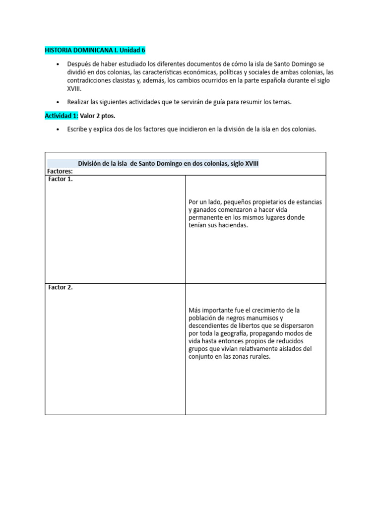 Tarea Unidad 6. Historia Dominicana I | Descargar gratis PDF ... Tarea Unidad 6. Historia Dominicana I | Descargar gratis PDF ...