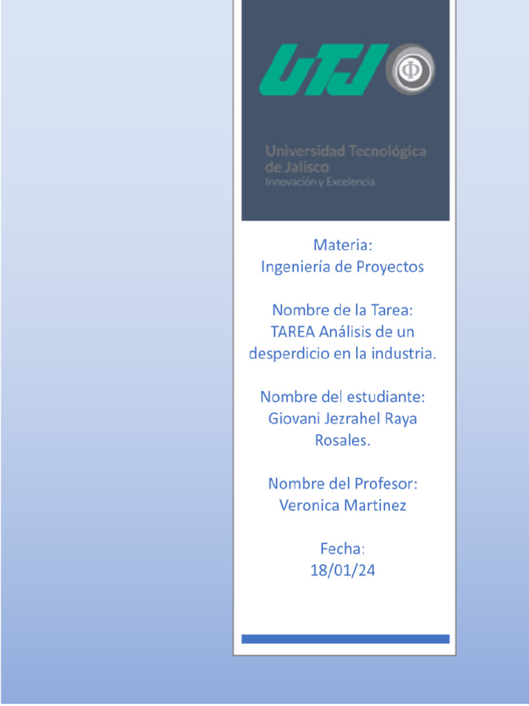 ING PROY - U1 - T2 - E24 - Raya - Giovani - Análisis de Un Desperdicio en La Industria. | PDF ...