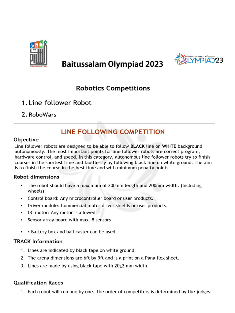 Baitussalam Olympiad'23 - Robotics Rulebook | PDF