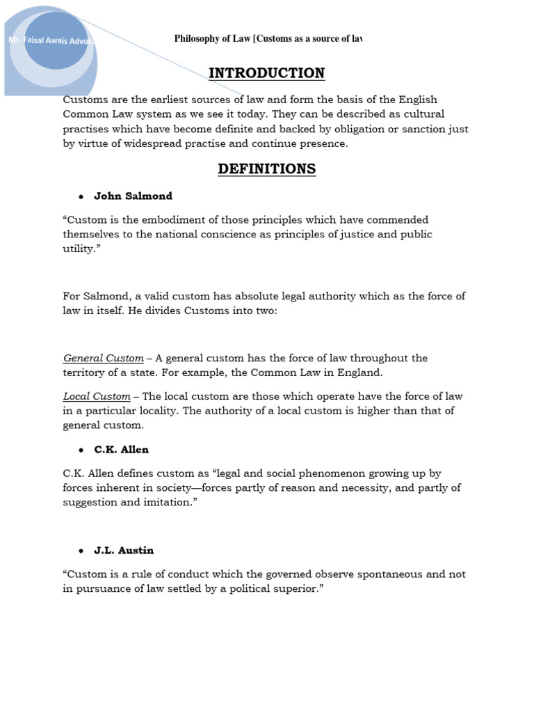 Custom As A Source of Law | PDF | Jurisprudence | Sources Of Law