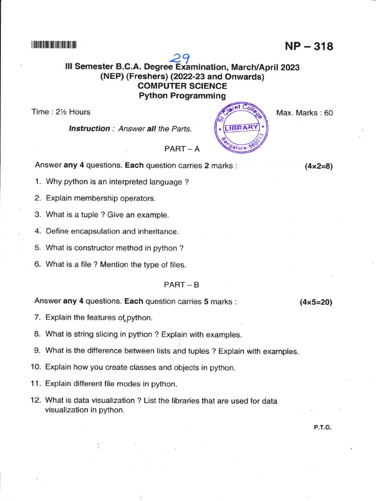 29 Python Programming March 2023 | PDF | Python (Programming Language ...