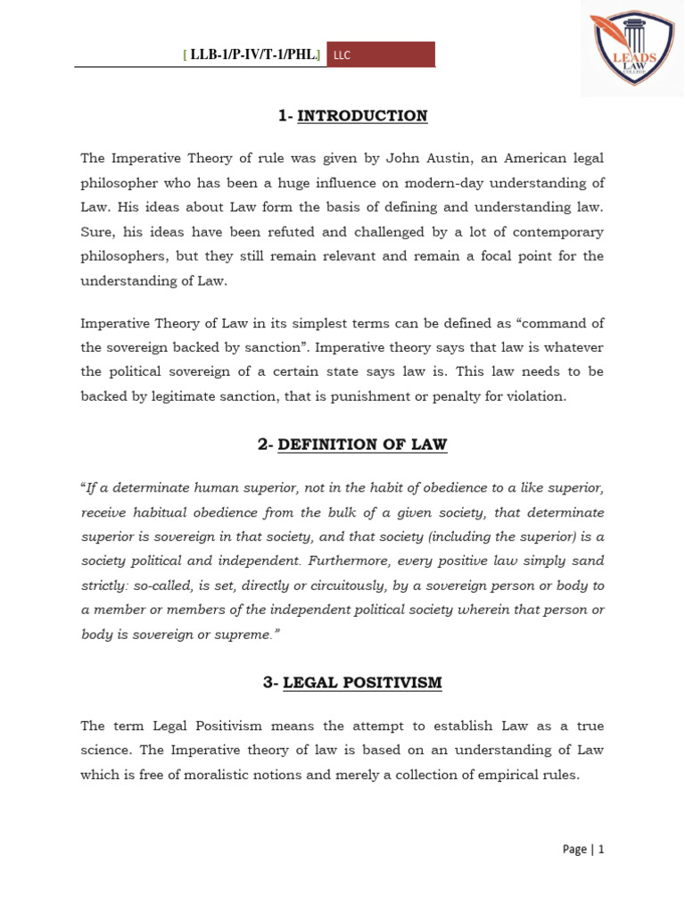 Q1-Austin Theory of Law | PDF | Jurisprudence | International Law