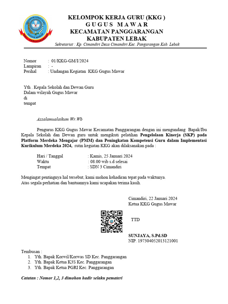 Surat Undangan KKG | PDF