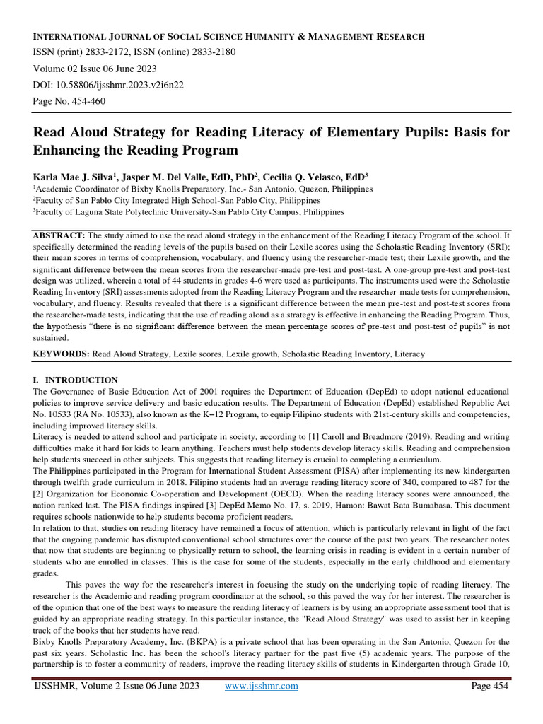 Read Aloud Strategy For Reading Literacy of Elementary Pupils | PDF ...