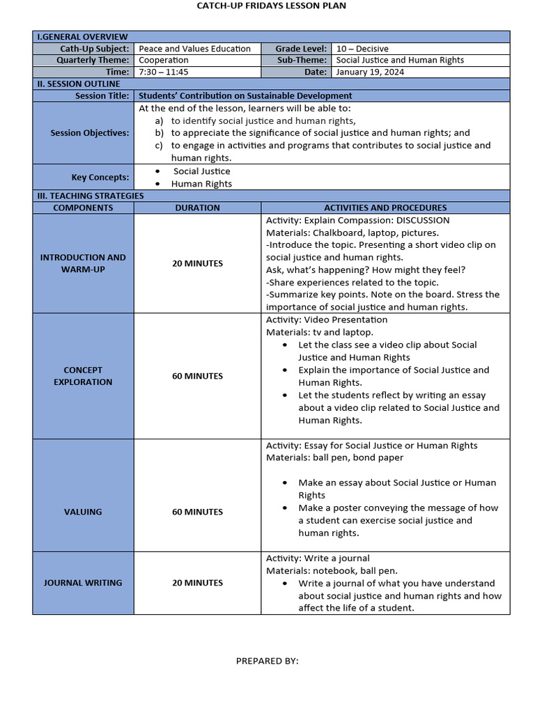 Catch-Up Friday: Social Justice Lesson | PDF | Lesson Plan | Social Justice