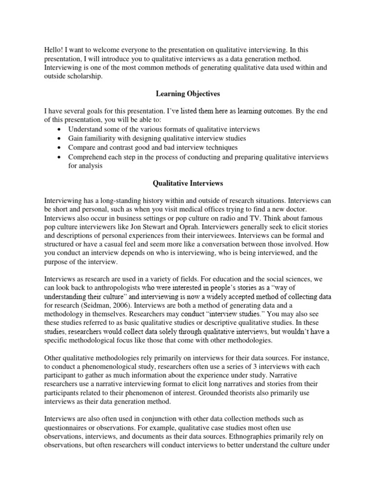 Qualitative Interview Introduction Example