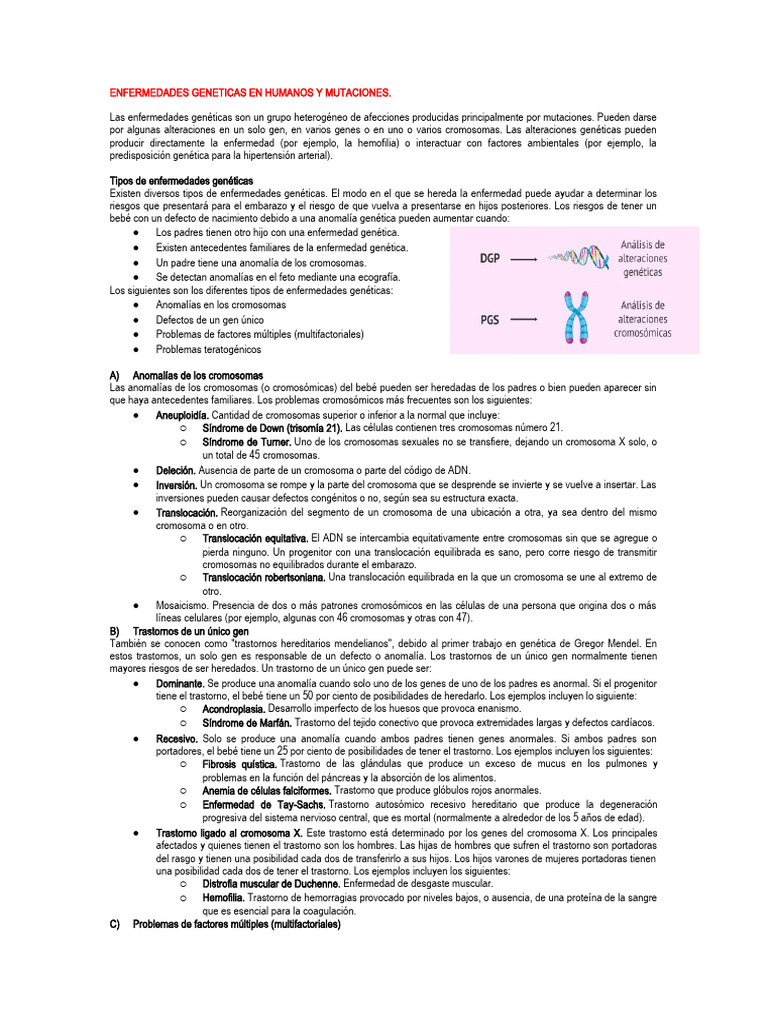 Enfermedades Geneticas y Mutaciones | PDF | Mutación | Ingeniería genética