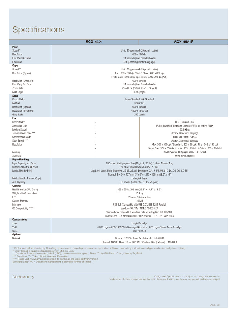 SCX 4321 - SCX 4321 Specs | PDF | Image Scanner | Fax
