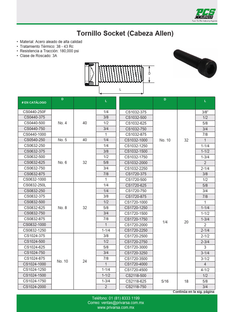 Tornillos Allen de Acero Aleado | PDF | Tornillo | Procesos de negocio