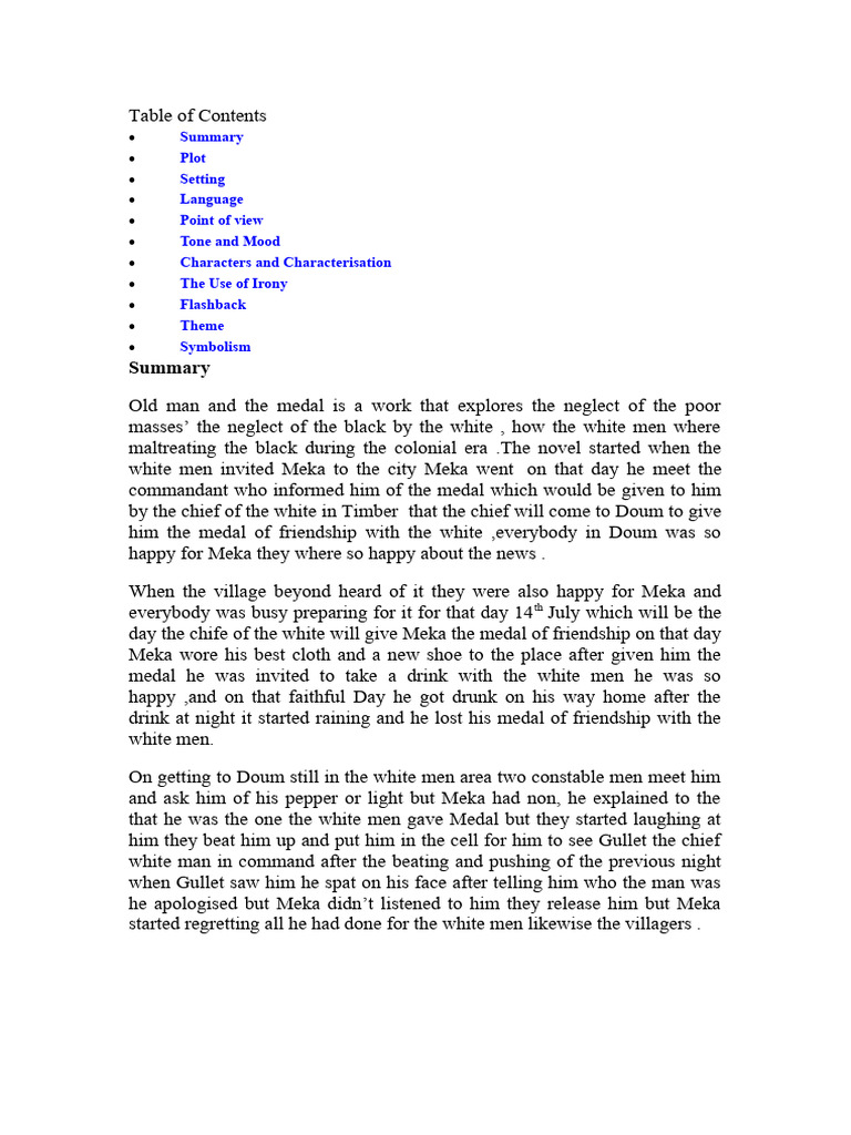 The Old Man and The Medal Analysis | PDF