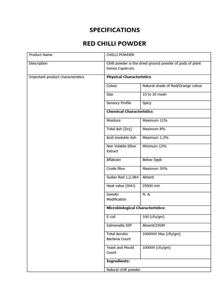 CHilli Powder SOP | PDF | Nut (Fruit) | Chili Pepper