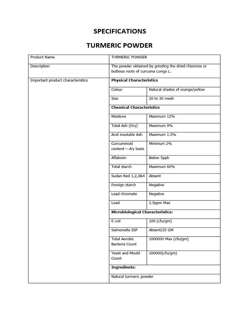 Turmeric Powder SOP | PDF