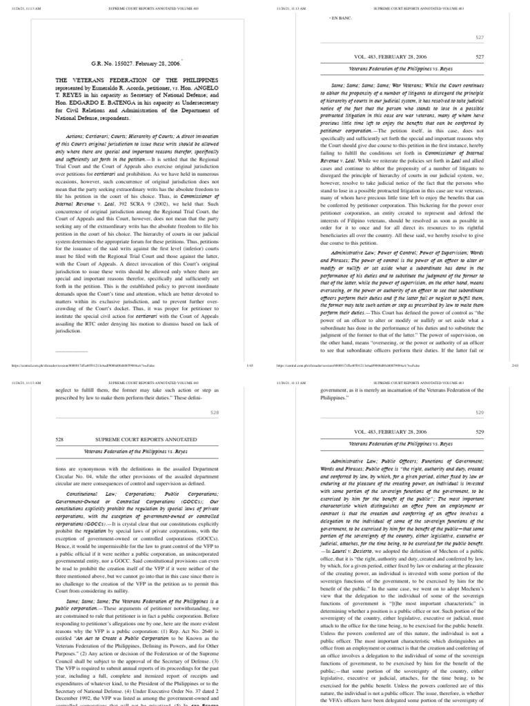VFP - VFP v. Reyes | PDF | Certiorari | Jurisdiction