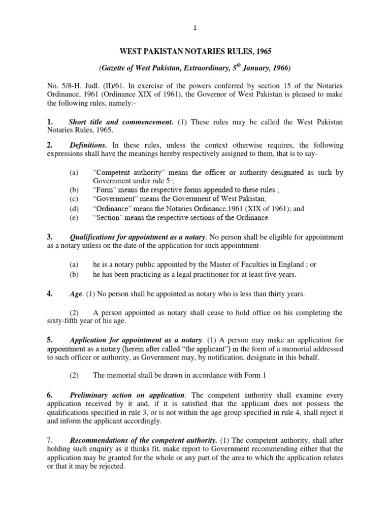 West Pakistan Notaries Rules, 1965 | PDF | Negotiable Instrument ...