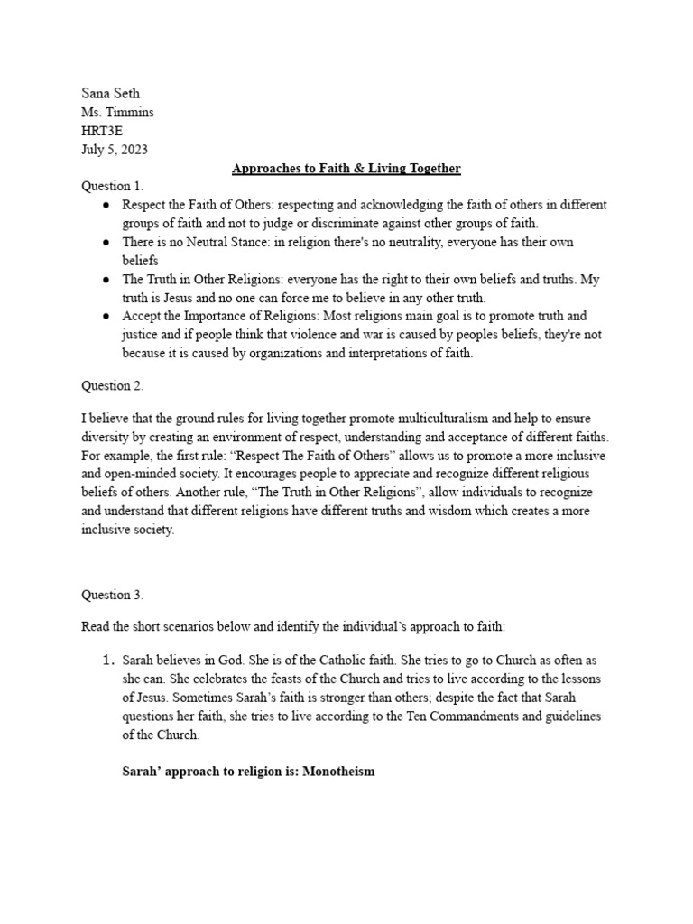 Approaches To Faith & Living Together | PDF | Faith | God