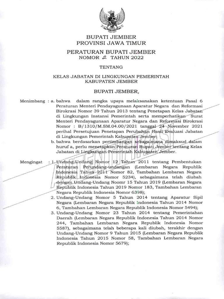 No. 2 Thn. 2022 - Kelas Jabatan - Perbup | PDF