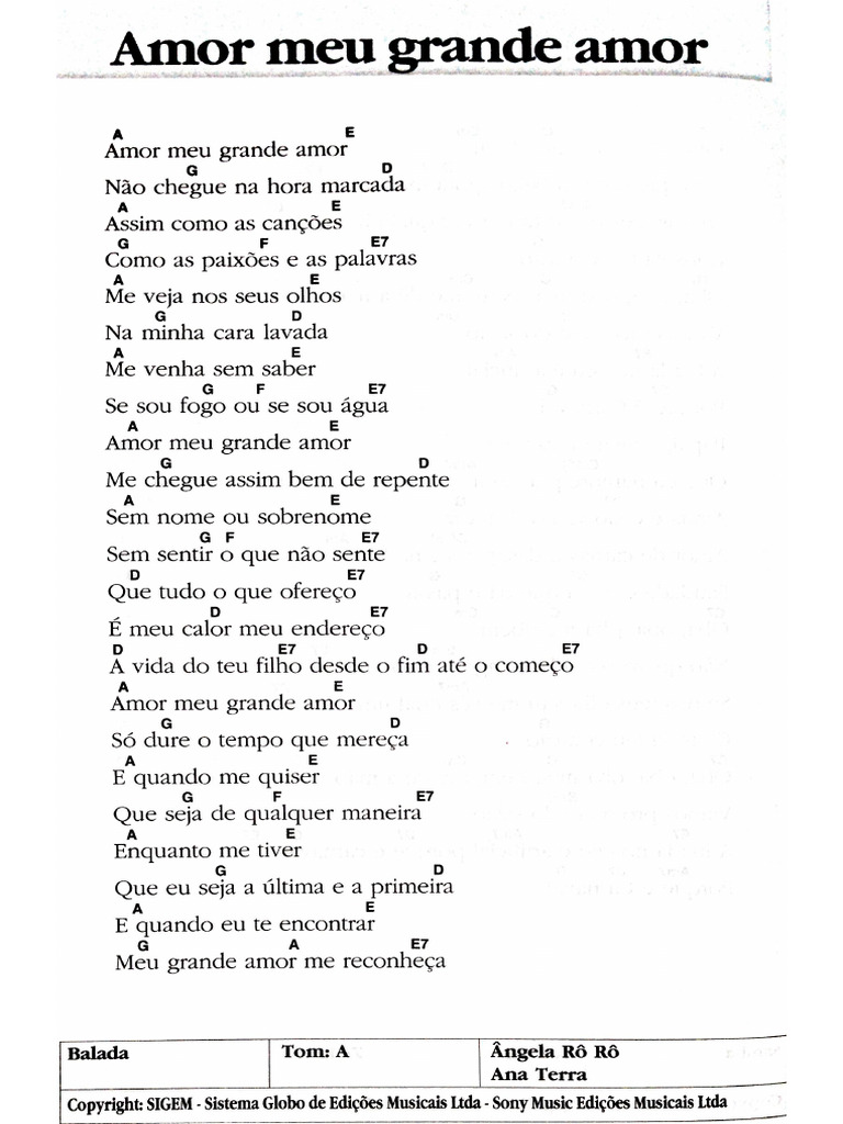 Amor Meu Grande Amor - Angela Ro Ro e Ana Terra | PDF