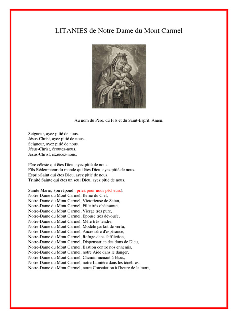 Litanies de Notre-Dame du Mont Carmel | PDF | Jésus | Saint-Esprit
