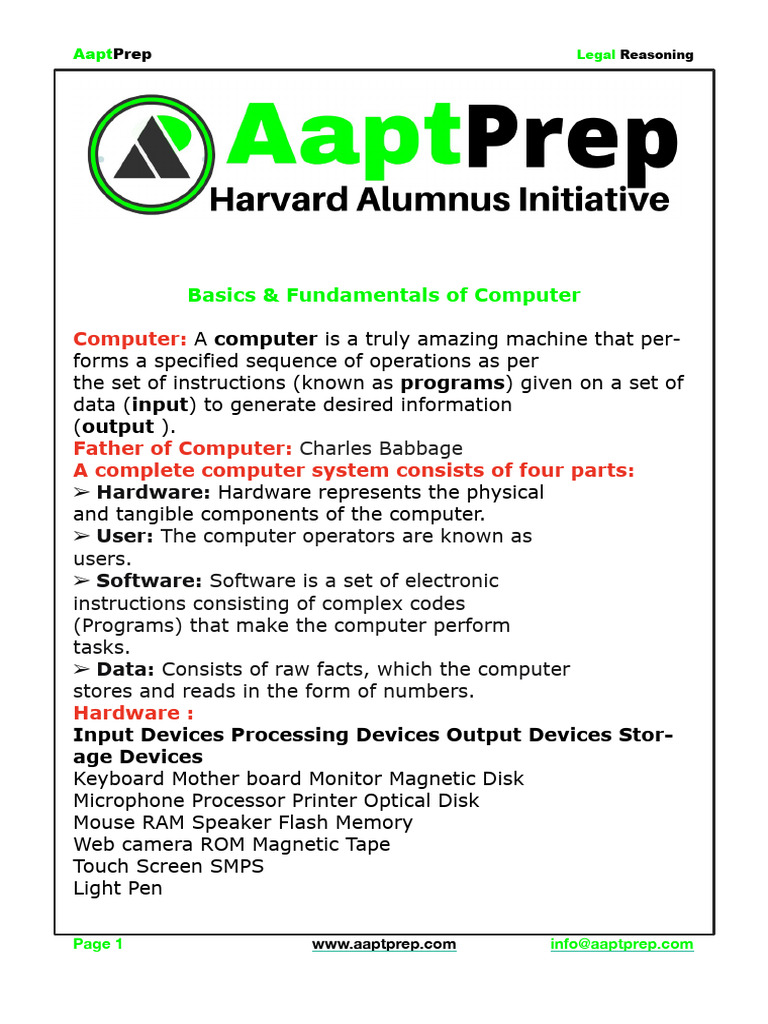 AaptPrep Computer Basics | PDF | Computer Data Storage | Computer Network