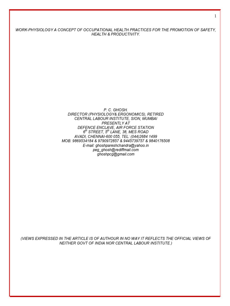 PCG (New Muscular Work & Fatigue in Industry) | PDF | Skeletal Muscle ...