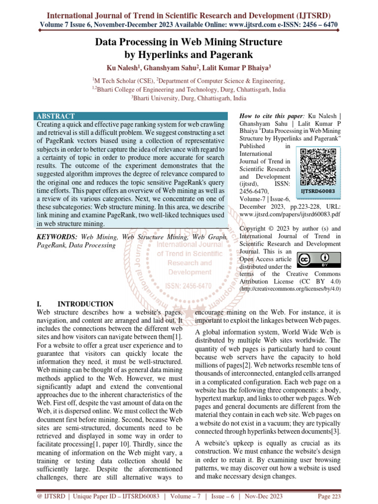 Data Processing In Web Mining Structure By Hyperlinks And Pagerank Pdf World Wide Web