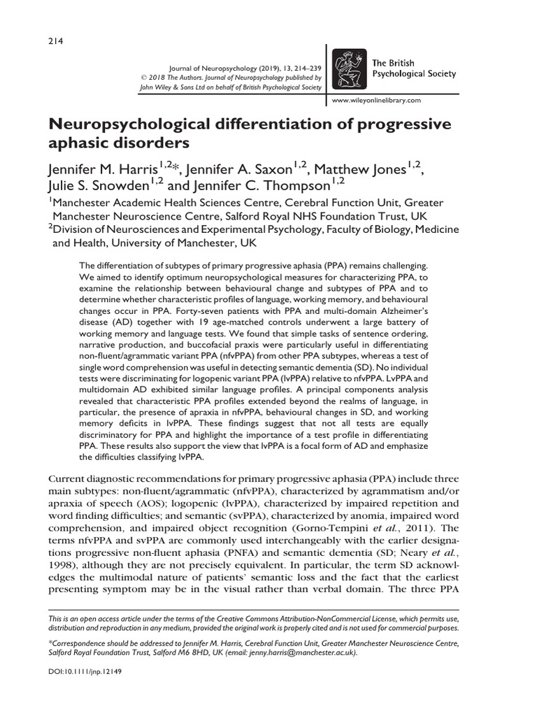 Journal of Neuropsychology - 2018 - Harris - Neuropsychological ...