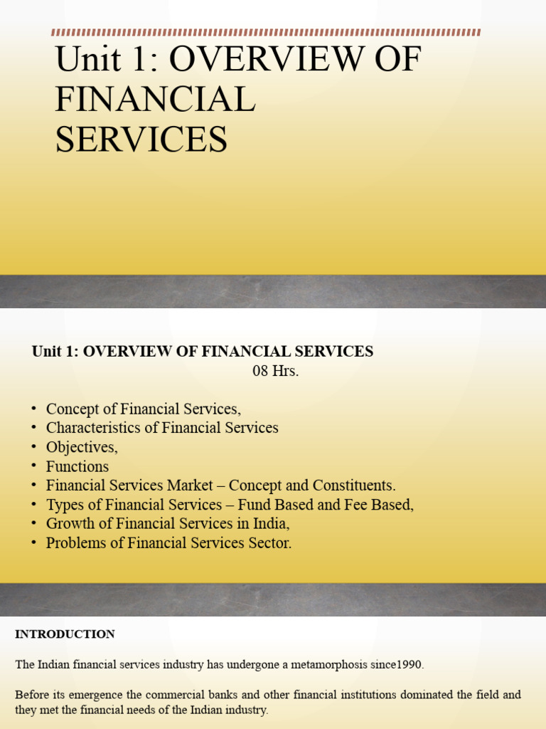 Unit 1 - Introduction To Financial Services | PDF