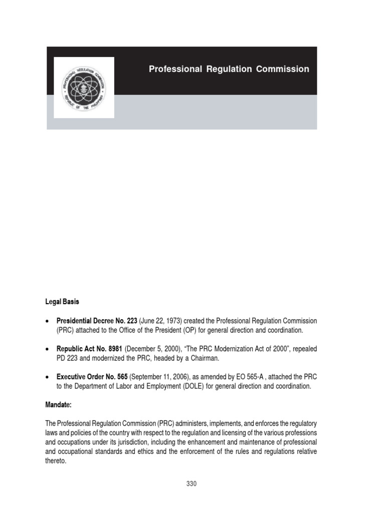 Professional Regulation Commission: Legal Basis | PDF | Licensure ...