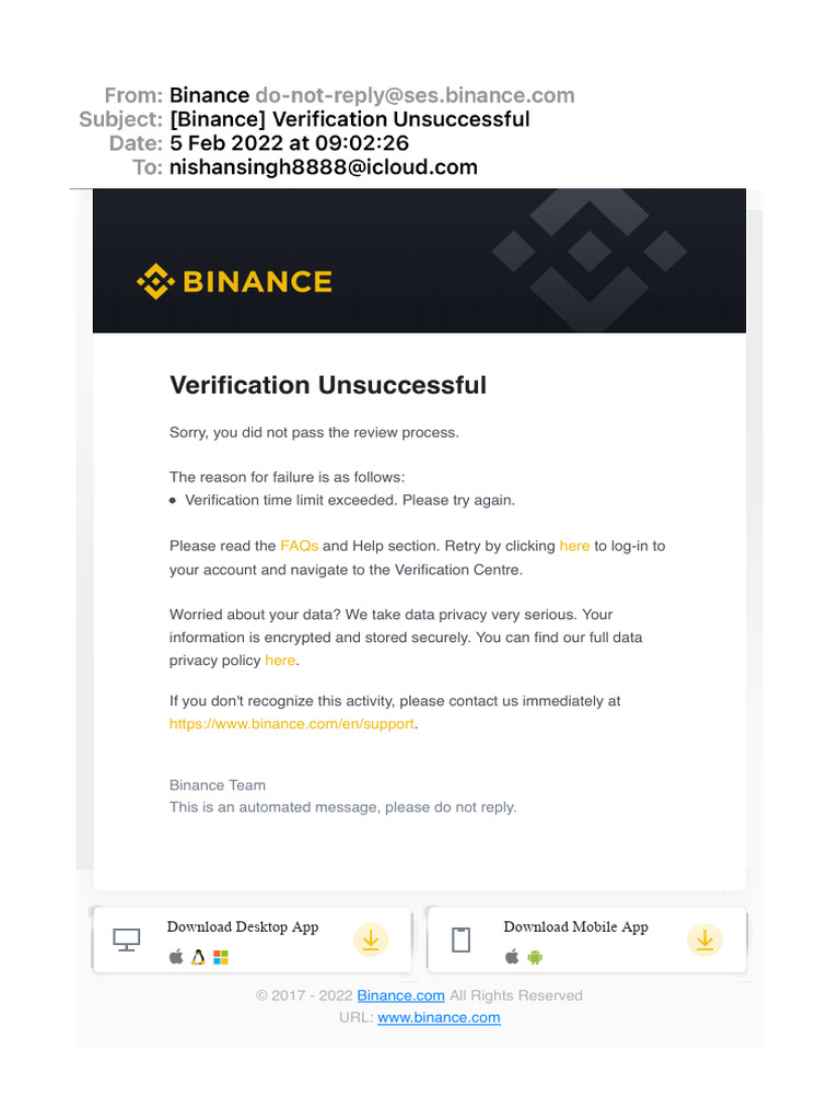 (Binance) Verification Unsuccessful | PDF