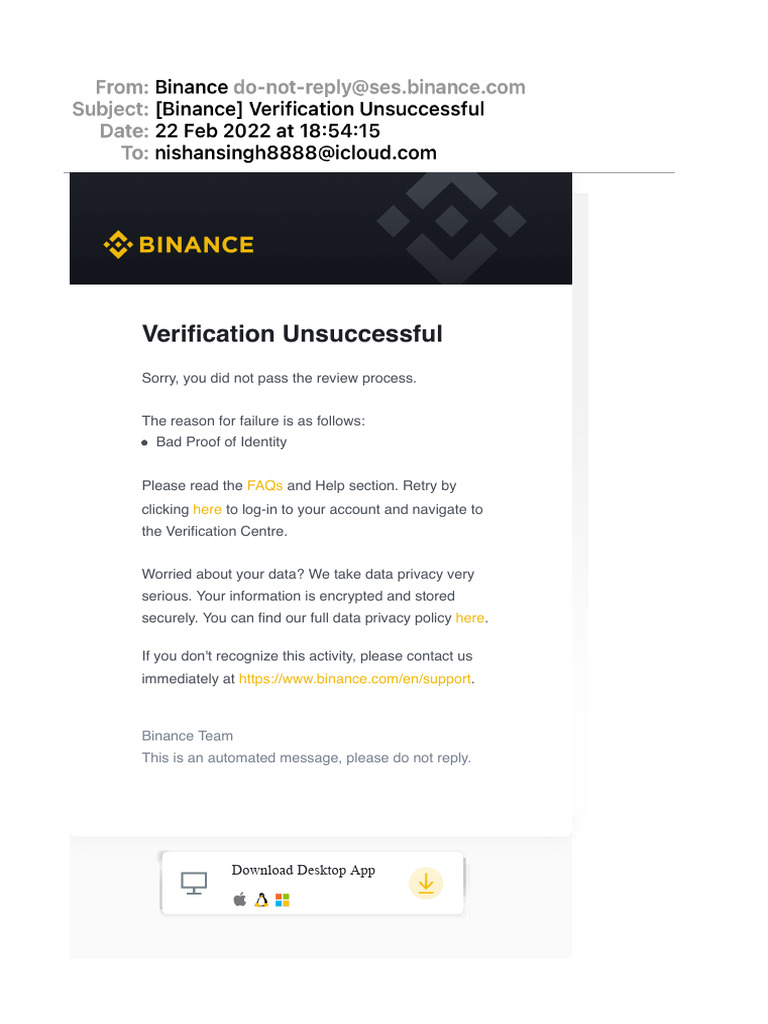 (Binance) Verification Unsuccessful 2 | PDF