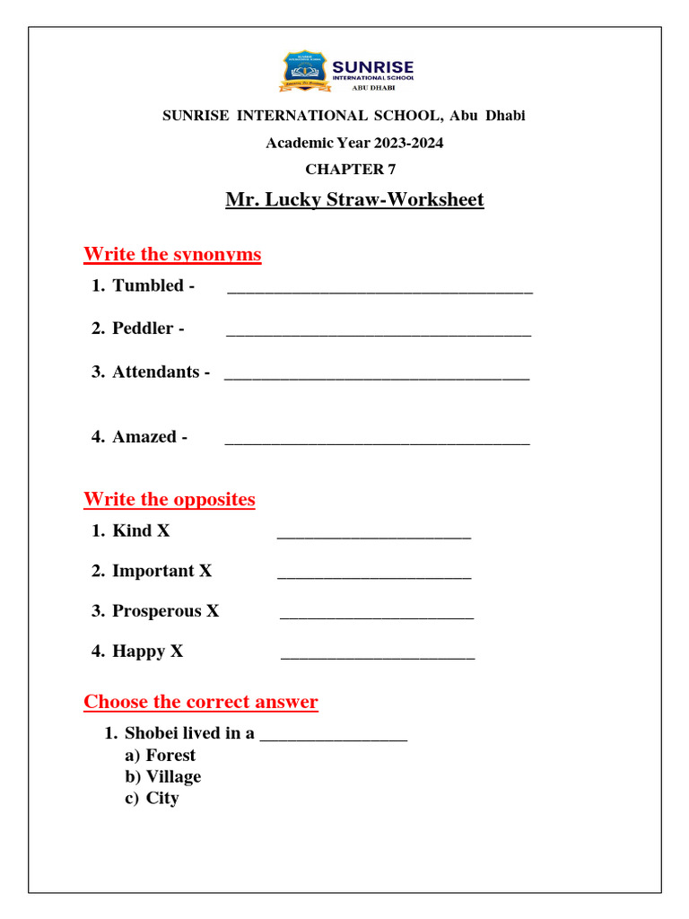 2.Mr Lucky Straw (Worksheet) | PDF