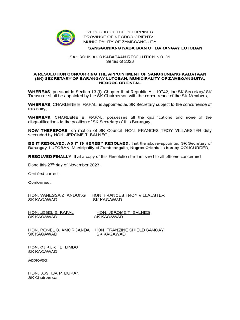 Resolution of ConcurrenceSECRETARY | PDF