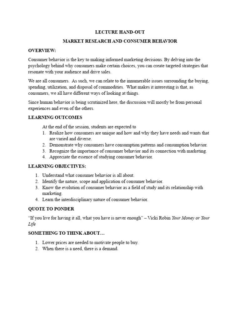 Lecture Handout in Consumer Behavior Part 1 | PDF | Consumer Behaviour ... Lecture Handout in Consumer Behavior Part 1 | PDF | Consumer Behaviour ...