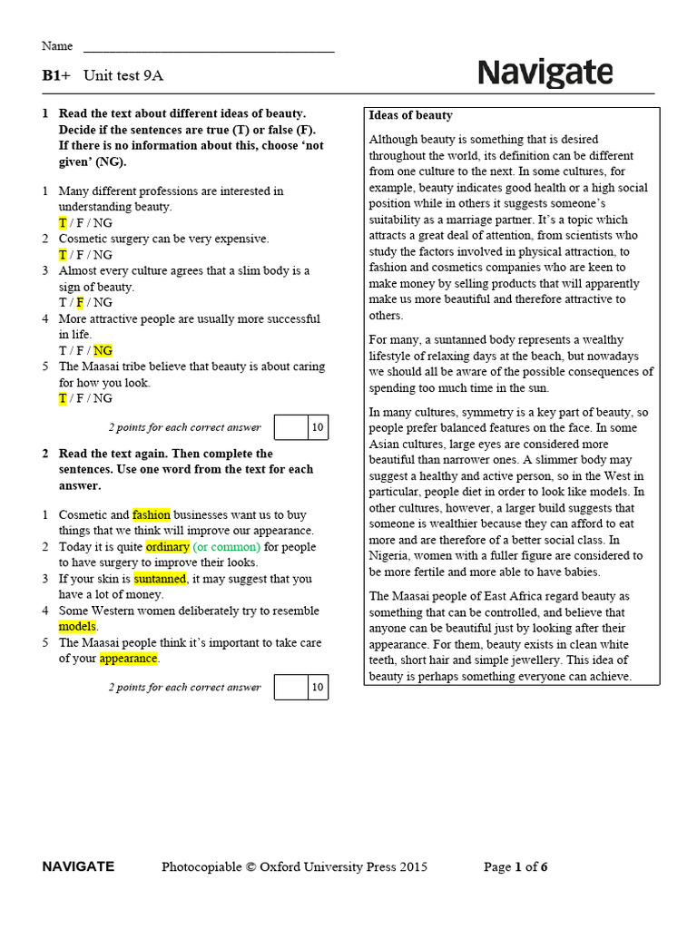 Unit Test 9A | PDF
