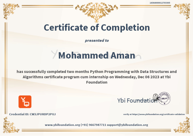 Python With Data Structures and Algorithms Pro+ Certificate Cum Internship | PDF