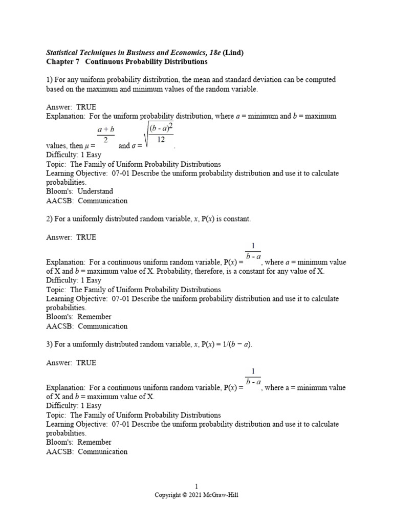 Lind18e Chapter07 TB AnswerKey | PDF | Normal Distribution | Standard Deviation