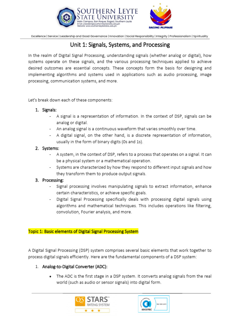 Unit 1 Signals Systems and Processing | PDF | Digital Signal Processing | Digital Signal