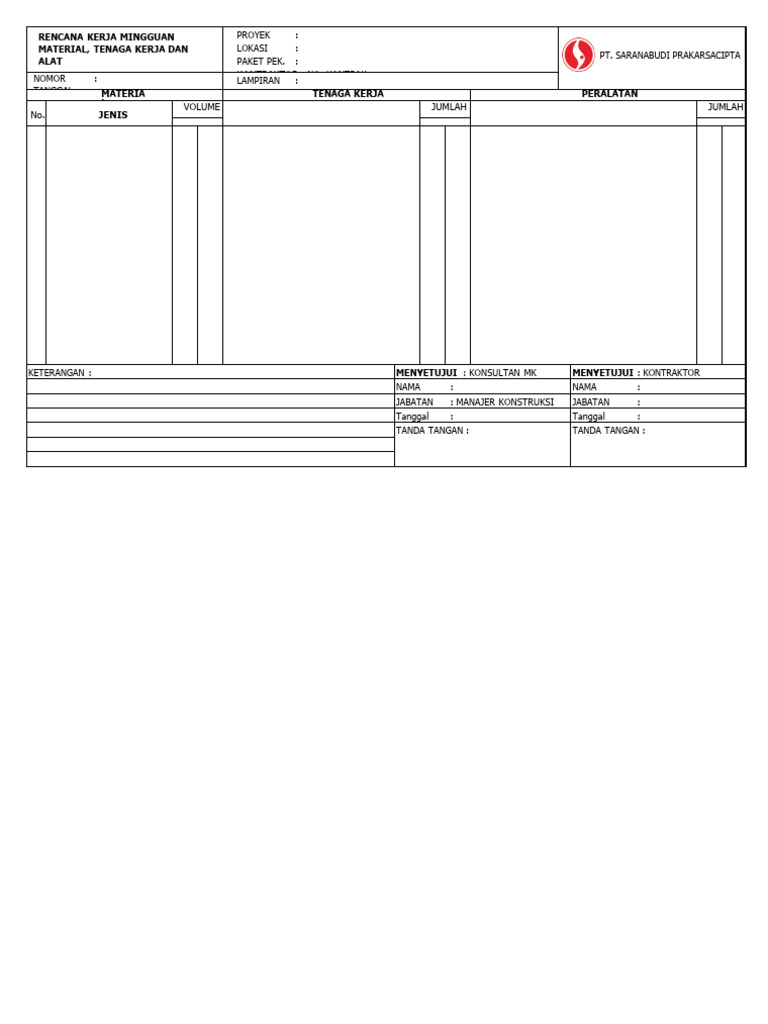 Rencana Kerja Mingguan Material | PDF