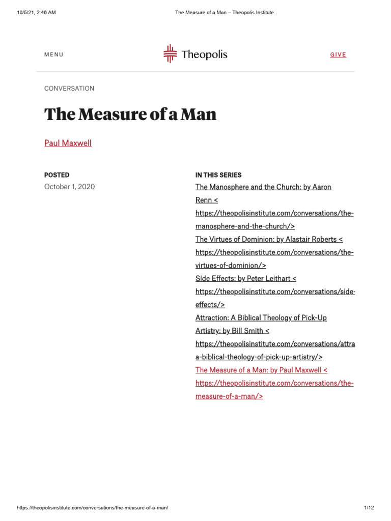 The Measure of A Man - Theopolis Institute | PDF