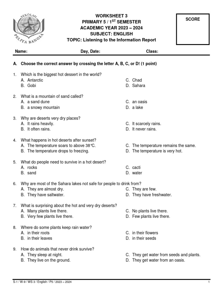 3 - Worksheet 3 - Listening To Information Report | PDF | Desert ...