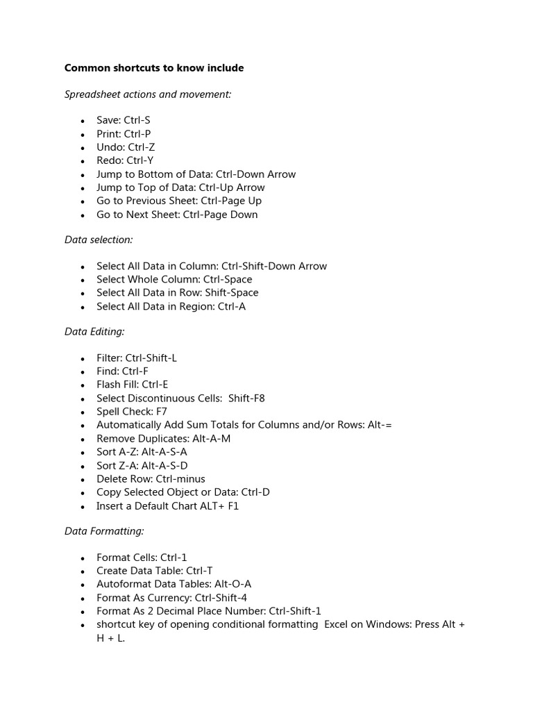 Common Shortcuts To Know Include | PDF