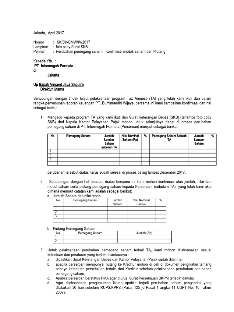 Surat Konfirmasi TA April 2015 | PDF